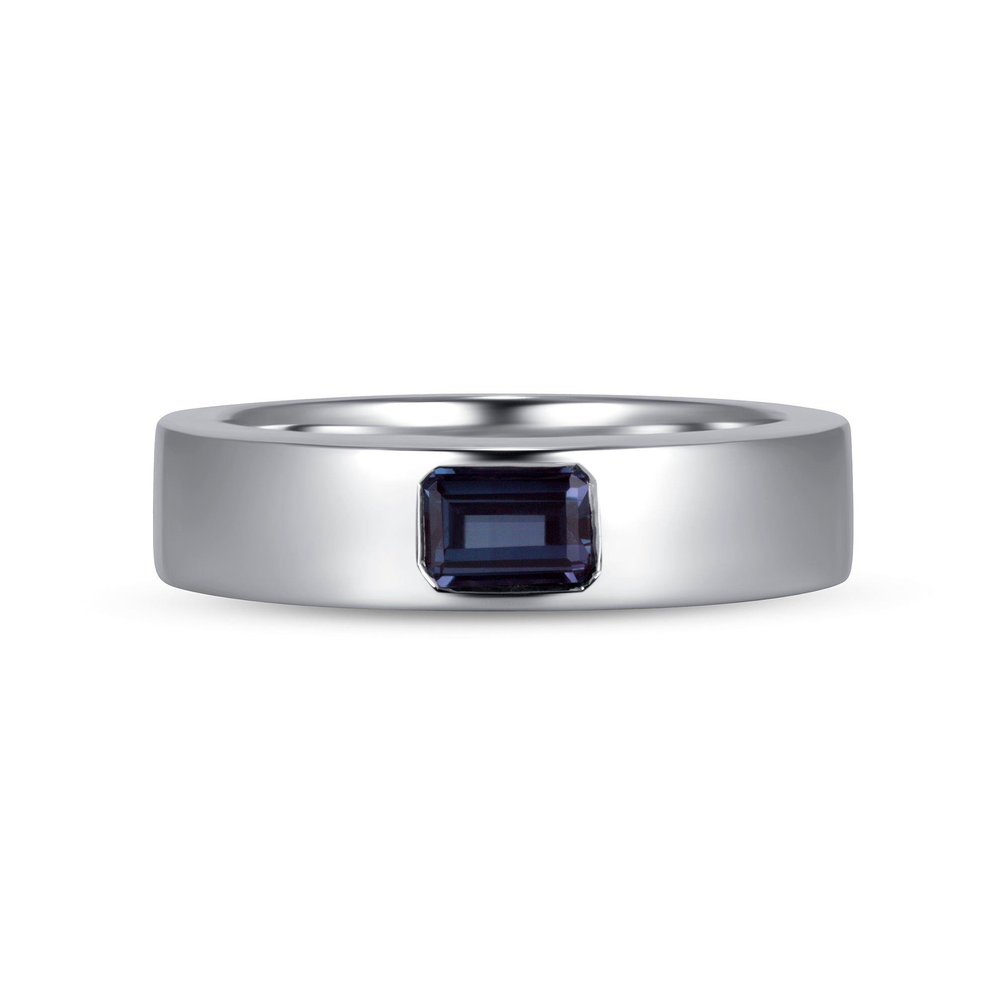Emerald Cut Blue Sapphire Band in 18K White Gold