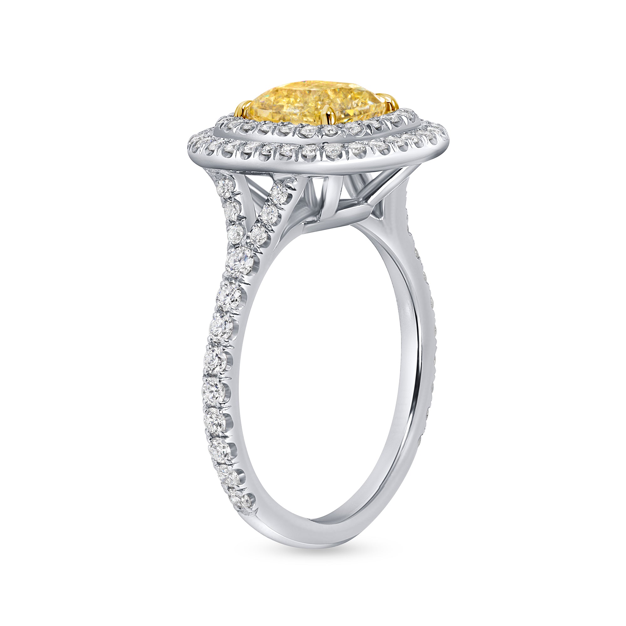 Radiant-Cut Yellow Diamond Double Halo Ring in Platinum