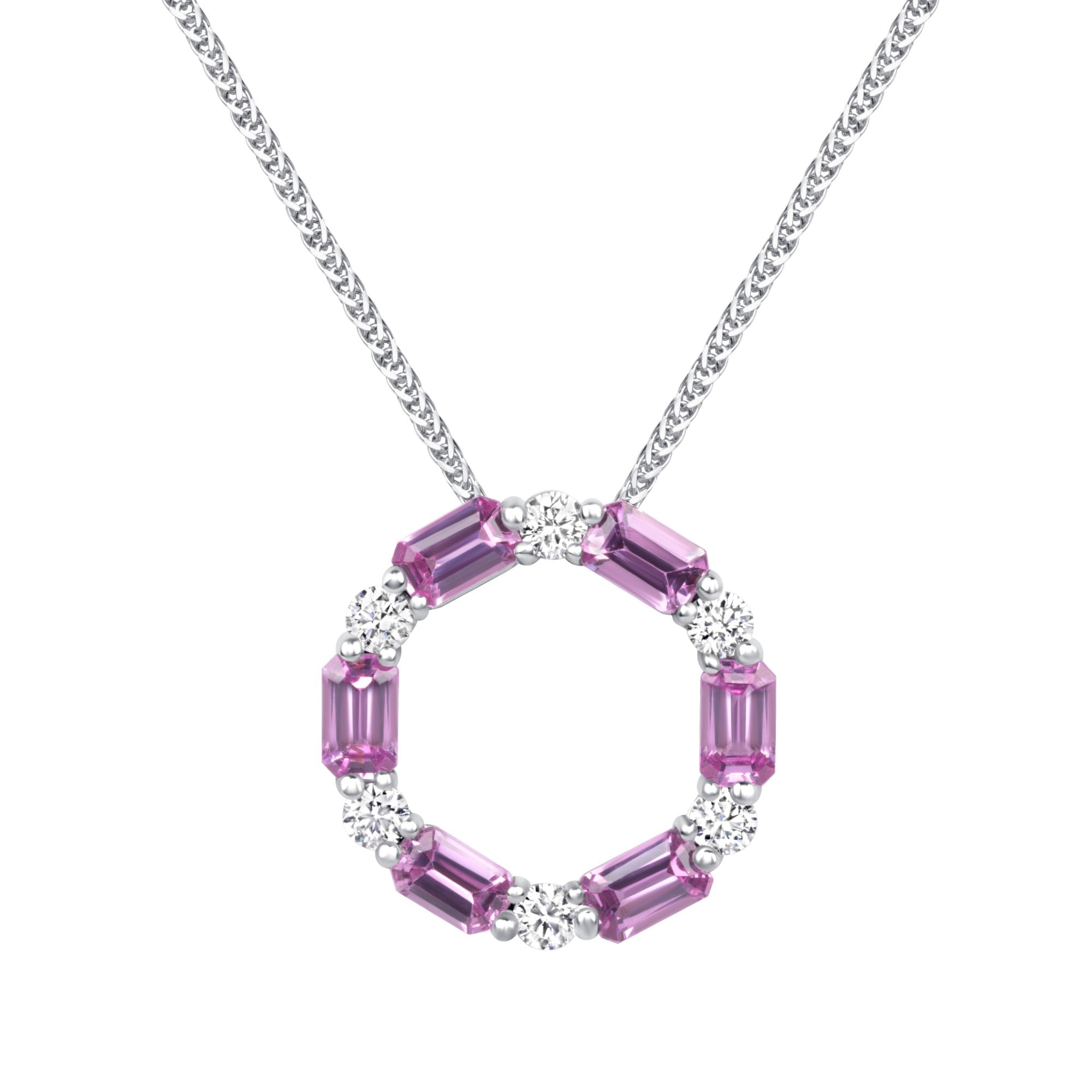 Circle Pink Sapphire and Diamond Pendant Necklace