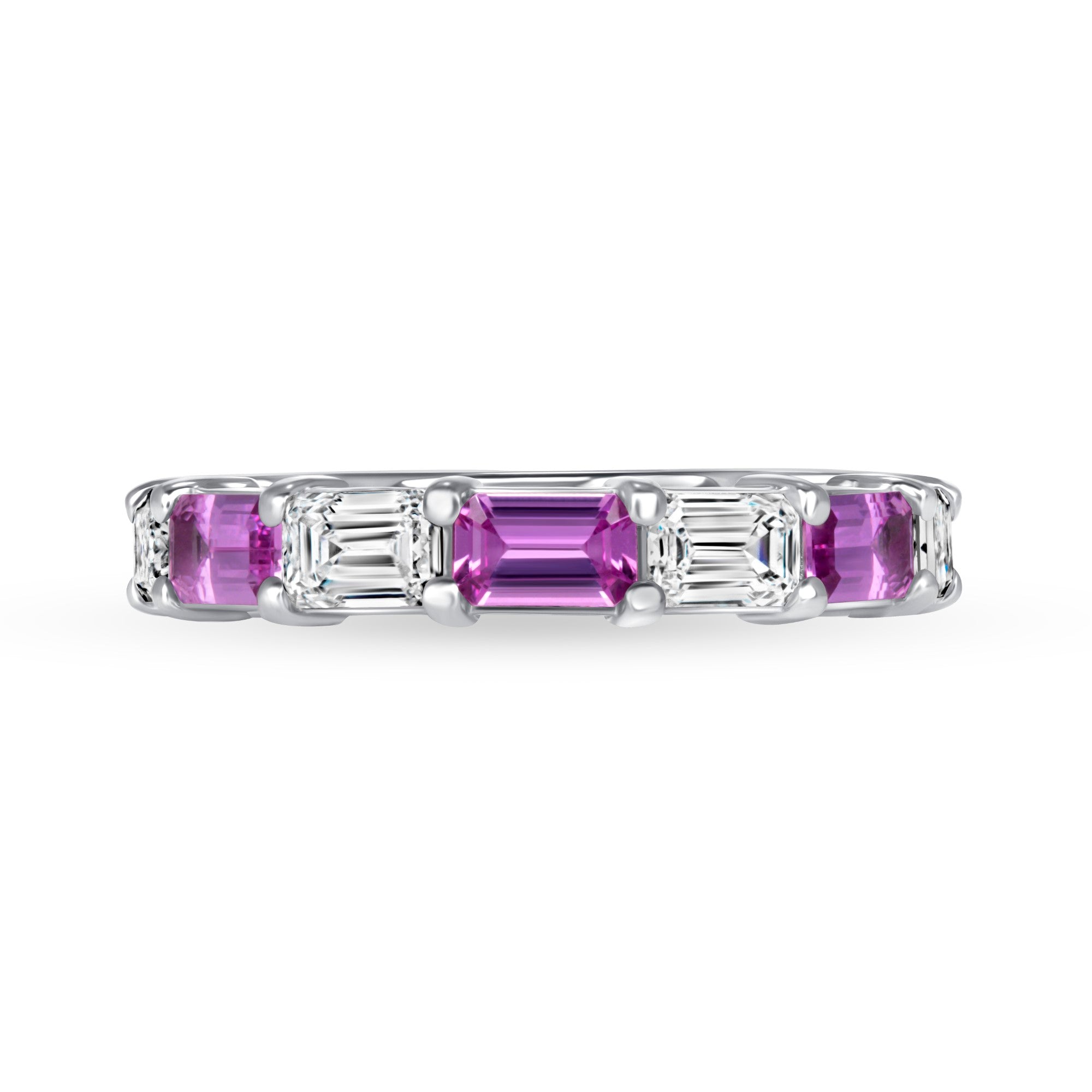 Emerald-Cut Pink Sapphire and Diamond Eternity Band